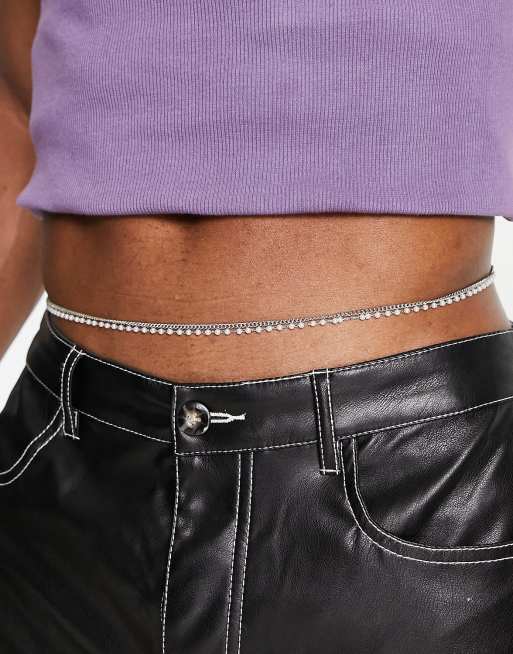 ASOS DESIGN double layered pearl and ball belly chain in silver tone | ASOS