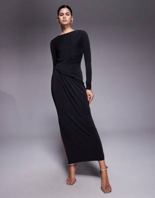 ASOS DESIGN drape modest maxi dress in modal jersey in black | ASOS