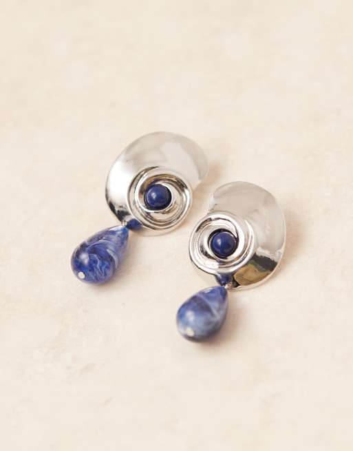 ASOS DESIGN drop earrings in shell faux semi precious design with bead ...