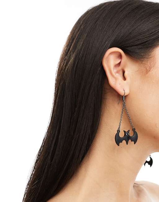 ASOS Design Drop Earrings with Bat Design in Black