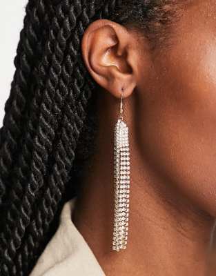 ASOS DESIGN drop earrings with crystal tassel design in gold tone | ASOS