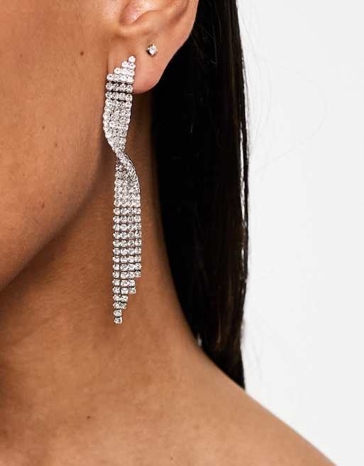 ASOS DESIGN drop earrings with crystal twist design in silver tone | ASOS
