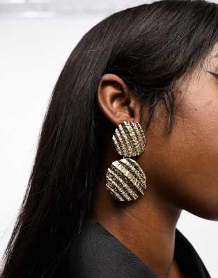 ASOS DESIGN drop earrings with textured double drop design in gold tone ...
