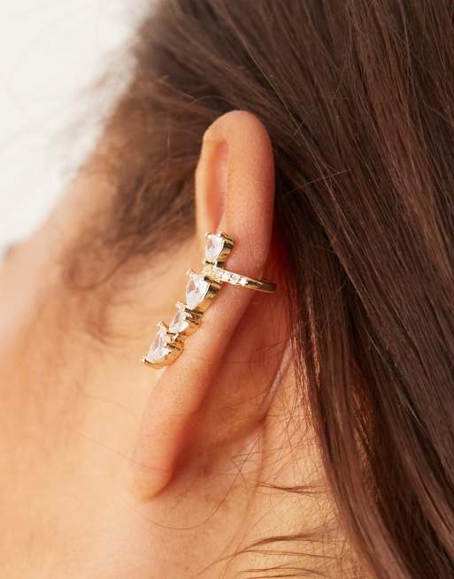 ASOS DESIGN ear cuff climber with embellished heart design in gold tone ...