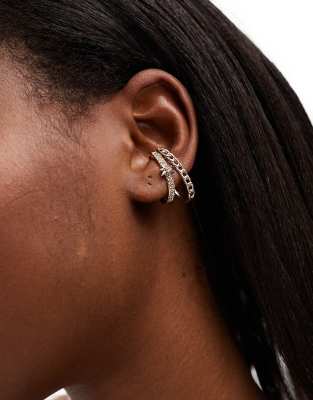 ASOS DESIGN ear cuff with multirow chain and celestial detail in gold ...