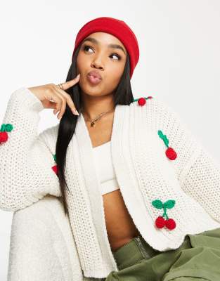 ASOS DESIGN edge to edge cardi with cherry crochet | ASOS