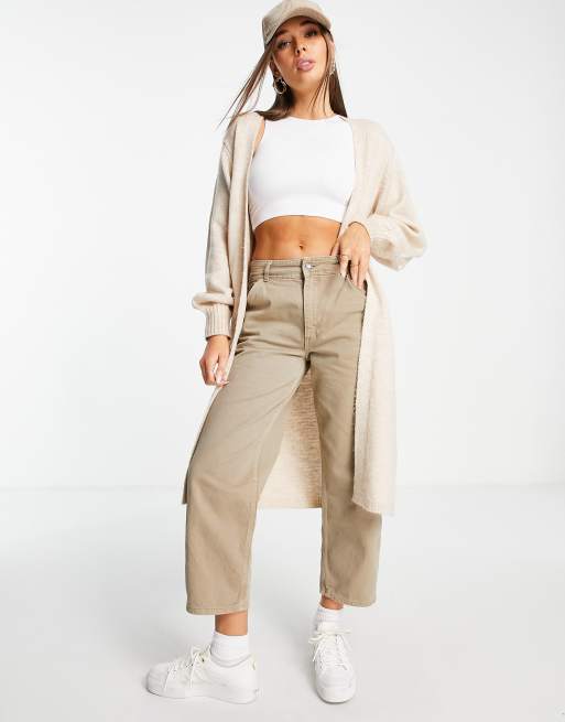 Asos Design Edge To Edge Maxi Cardigan In Oatmeal Asos