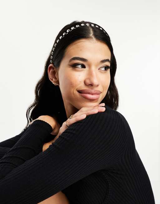 ASOS DESIGN elastic headband with crystal detail in silver tone | ASOS