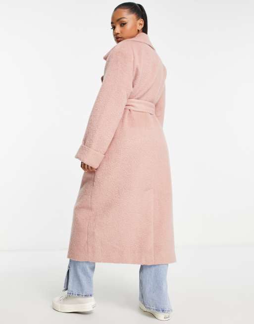 Asos Design Eleganter Angerauter Mantel In Rosa Mit Bindegürtel Asos