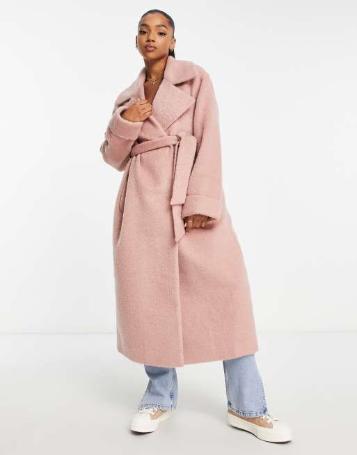 Asos Design Eleganter Angerauter Mantel In Rosa Mit Bindegürtel Asos