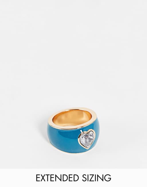 Asos Design Emaille Ring In Blau Mit Herzförmigem Schmuckstein Und