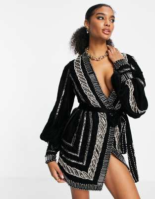 ASOS DESIGN embellished velvet mini dress with tie detail | ASOS