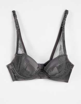 ASOS DESIGN Ember high apex lace moulded bra in charcoal | ASOS