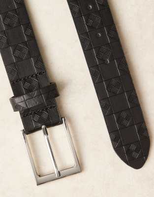 ASOS DESIGN embossed checkerboard belt in black faux leather | ASOS