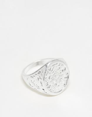 ASOS DESIGN embossed coin signet ring in silver | ASOS
