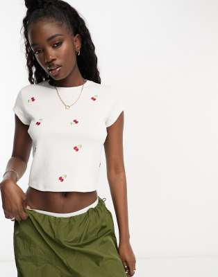 ASOS DESIGN embroidered cherry baby tee in white | ASOS