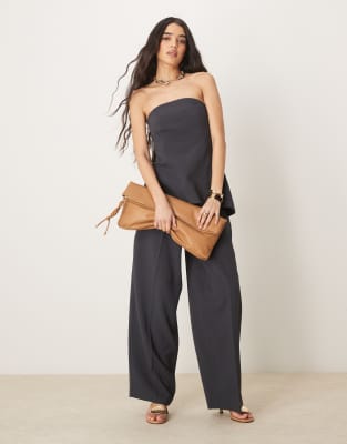 ASOS DESIGN - Ensemble avec top bandeau moulé et pantalon ample ajusté - Anthracite | ASOS