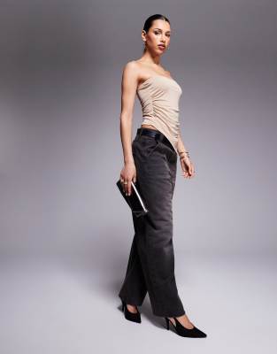 ASOS DESIGN - Ensemble en modal de qualité supérieure avec top bandeau et pantalon ample - Taupe ...