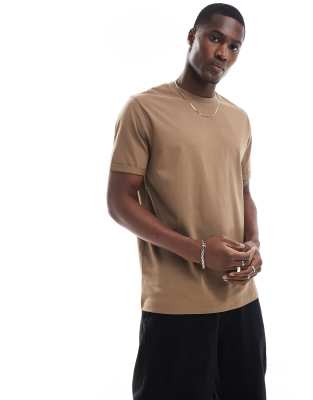 ASOS DESIGN essential crew neck t-shirt with roll sleeve in brown | ASOS