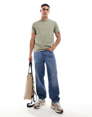 ASOS DESIGN essential crew neck t-shirt with roll sleeve in khaki | ASOS