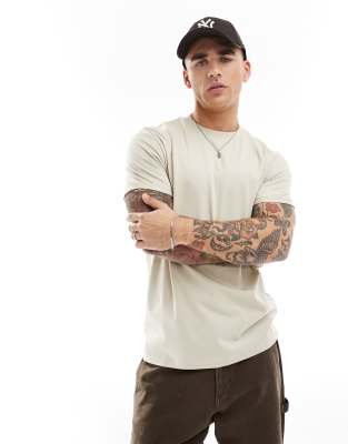ASOS DESIGN essential crew neck t-shirt with roll sleeve in stone | ASOS