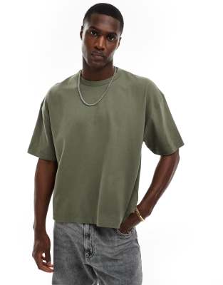 ASOS DESIGN essential heavyweight oversized boxy t-shirt 240gsm in khaki | ASOS