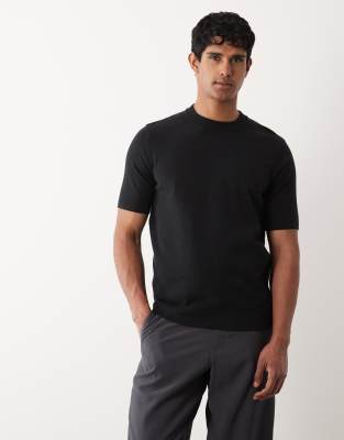 ASOS DESIGN Essential knitted crew neck t-shirt in black | ASOS