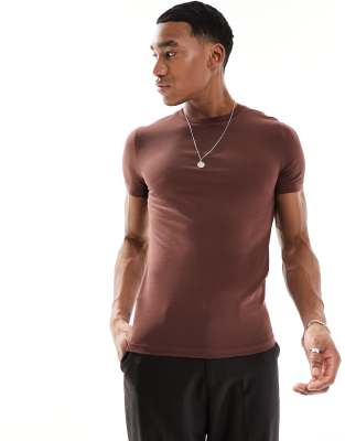 ASOS DESIGN essential muscle fit t-shirt in brown | ASOS
