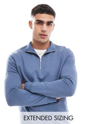 ASOS DESIGN essential sweatshirt with half zip in blue | ASOS