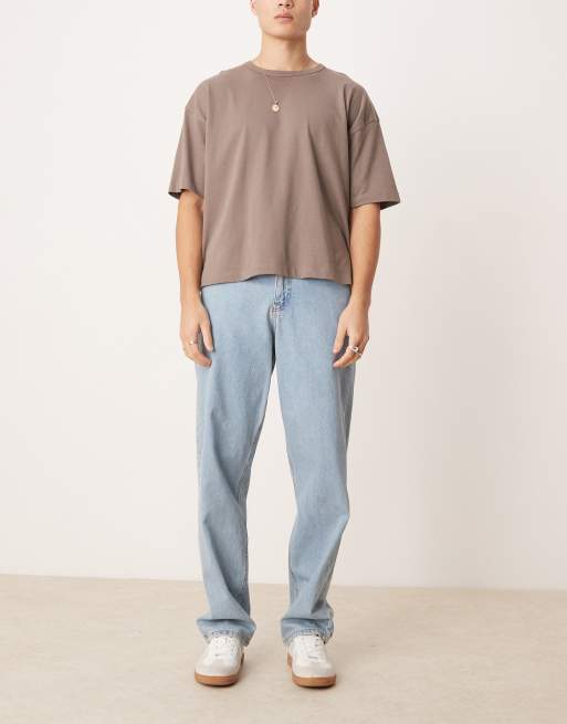 Asos Design Essential Weite Jeans In Heller Stone Waschung Asos