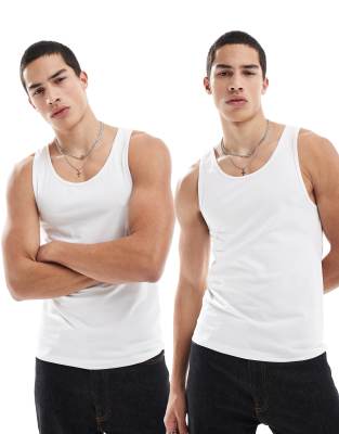 ASOS DESIGN essentials 2 pack muscle fit tanks in white | ASOS
