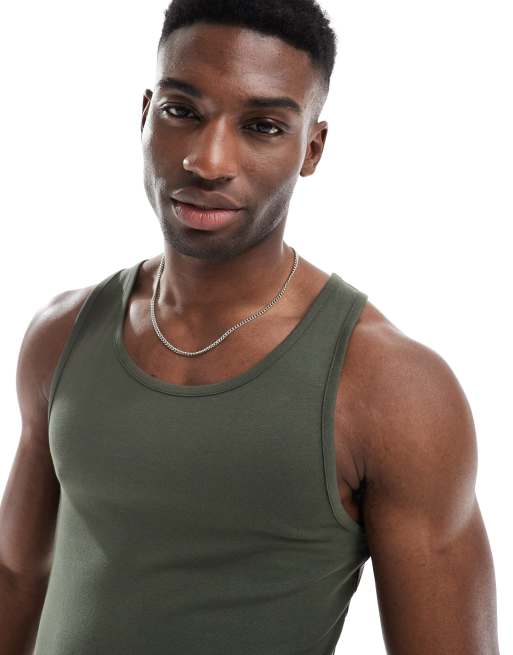 ASOS DESIGN essentials muscle fit tank in khaki | ASOS