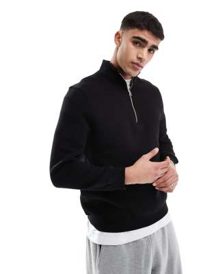 ASOS DESIGN essentials relaxed fit quarter zip sweatshirt in black | ASOS