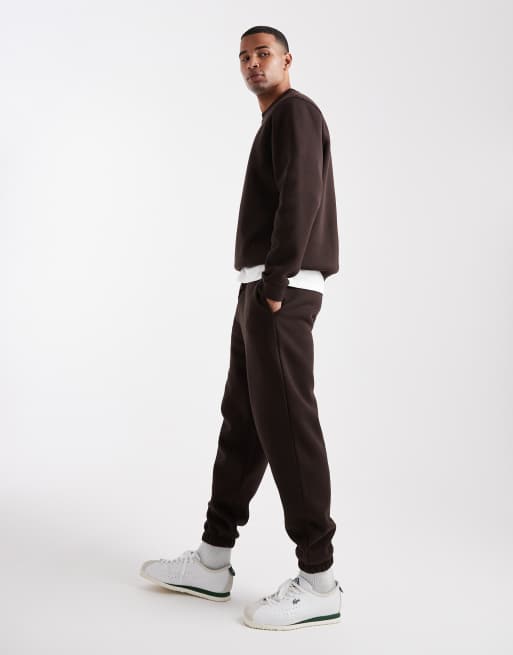 ASOS DESIGN essentials tapered trackies in brown | ASOS