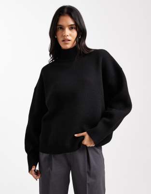 ASOS DESIGN extreme boxy jumper with funnel neck in black | ASOS