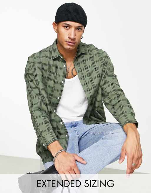 ASOS DESIGN extreme oversized check shirt in khaki | ASOS