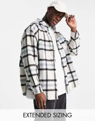 ASOS DESIGN extreme oversized shacket in white brushed flannel large ...