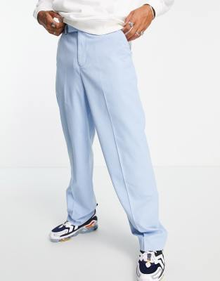 ASOS DESIGN extreme wide leg suit pants in pastel blue micro texture | ASOS