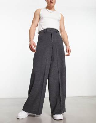 ASOS DESIGN extreme wide leg wool mix smart trouser in charcoal | ASOS