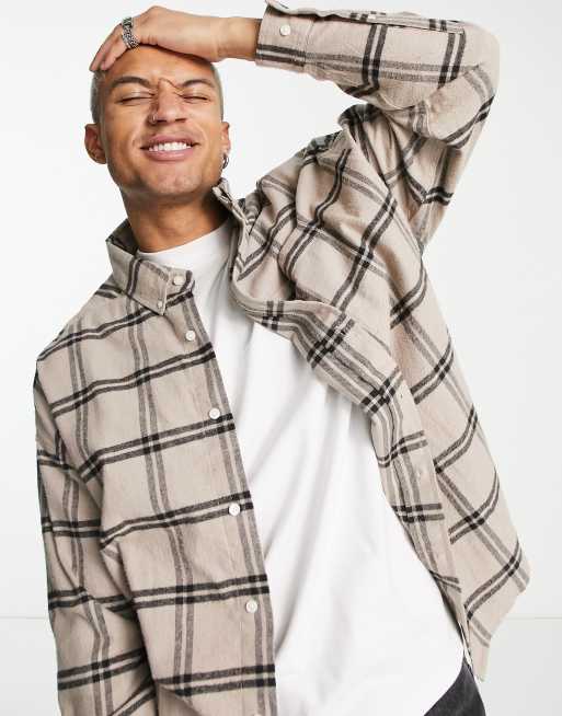 Asos Design Extremes Oversize Hemd In Beige Und Schwarz Kariert Asos