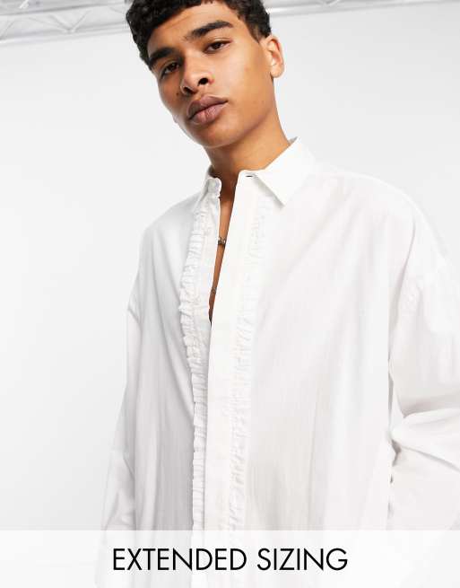 Asos Design Extremes Oversize Hemd In Weiß Mit Rüschen Vorne Asos