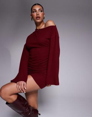 ASOS DESIGN fallen long sleeve with asymmetric hem mini dress in red | ASOS