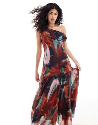 ASOS DESIGN fallen shoulder maxi dress in bold abstract print | ASOS