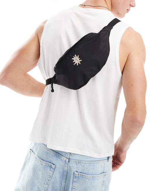 ASOS DESIGN fanny pack with sun embroidery in black | ASOS