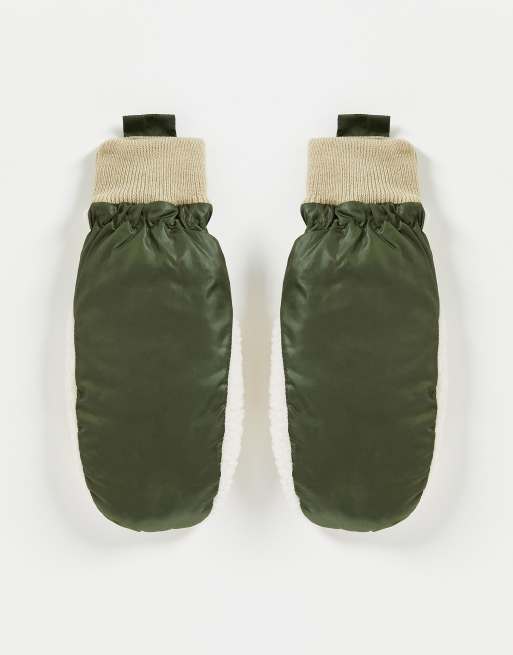 Asos Design Fäustlinge Aus Teddyfell In Khaki Und Ecru Asos