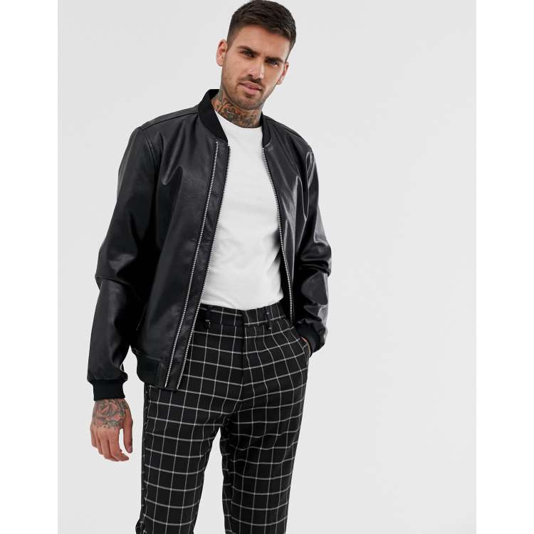 Black Basic Faux Leather Bomber Jacket PULL&BEAR, 46% OFF