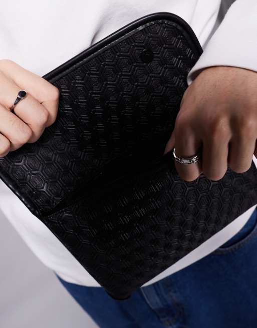 ASOS DESIGN faux leather cross body bag with monogram in black | ASOS