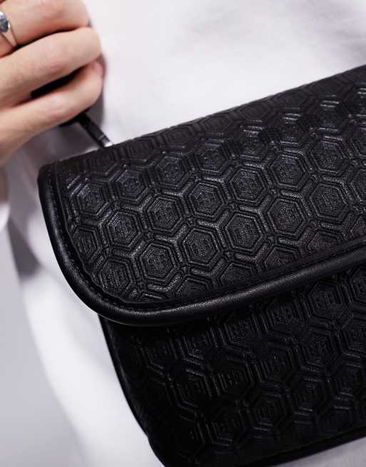 ASOS DESIGN faux leather cross body bag with monogram in black | ASOS