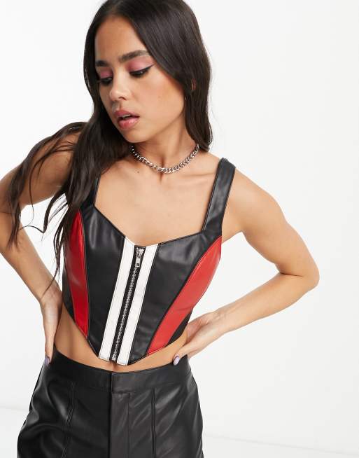Asos Design Faux Leather Motor Corset Top Co Ord In Multi Asos