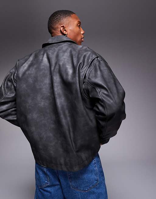 ASOS DESIGN faux leather oversized harrington jacket in ASOS DESIGN faux leather oversized harrington jacket in